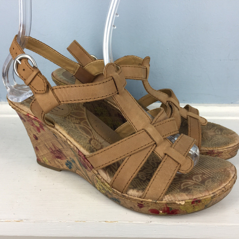 Boc Born Brown Leather Wedge Platform Sandals 9 - Gem